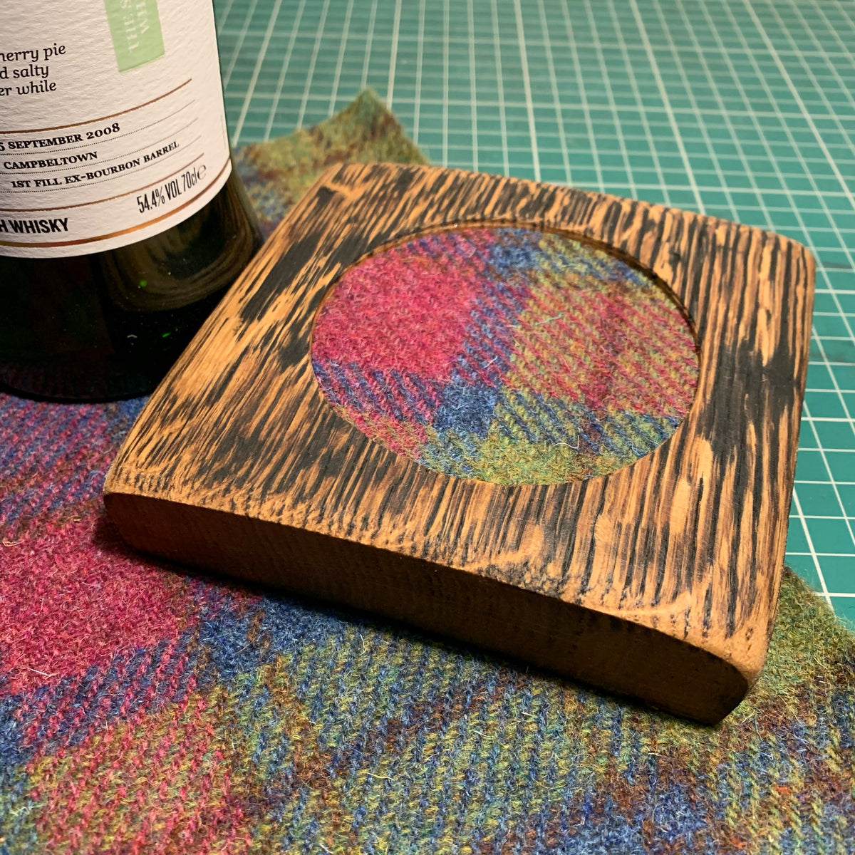 Oak Whisky Coaster made from Whisky Stave, with Harris Tweed® Insert ...